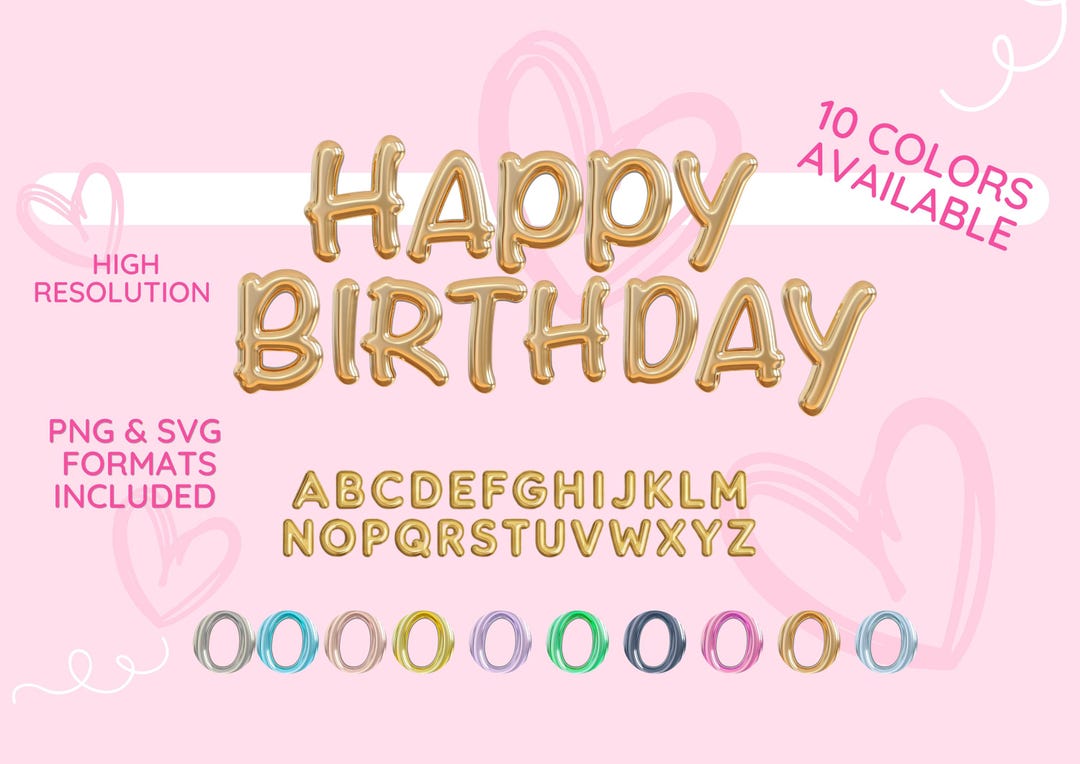 Gold Balloon Alphabet SVG PNG, Uppercase Letters Only, 10 Colors ...