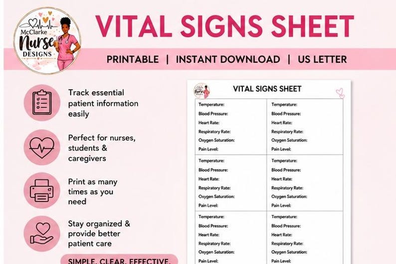 Vital Signs Sheet | Nurse Patient Monitoring Log (digital Download) - Etsy