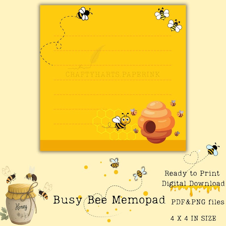 Busy Bee Memo Pad Printable Bundle, Cottagecore Honeycomb Stationery ...