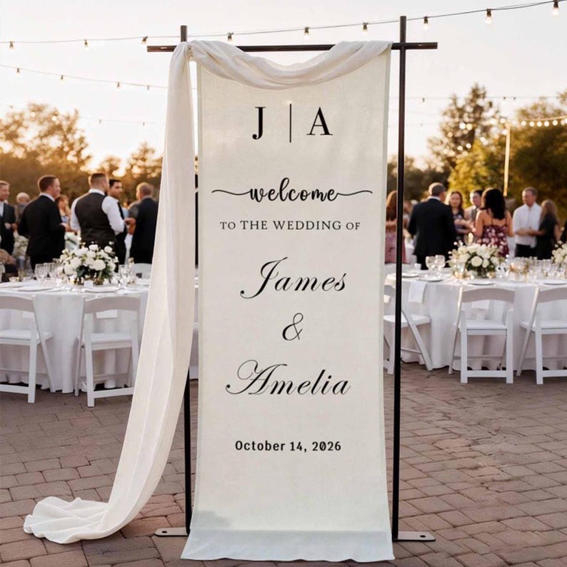Custom Fabric Wedding Welcome Sign, Wedding Cotton Linen Tapestry ...