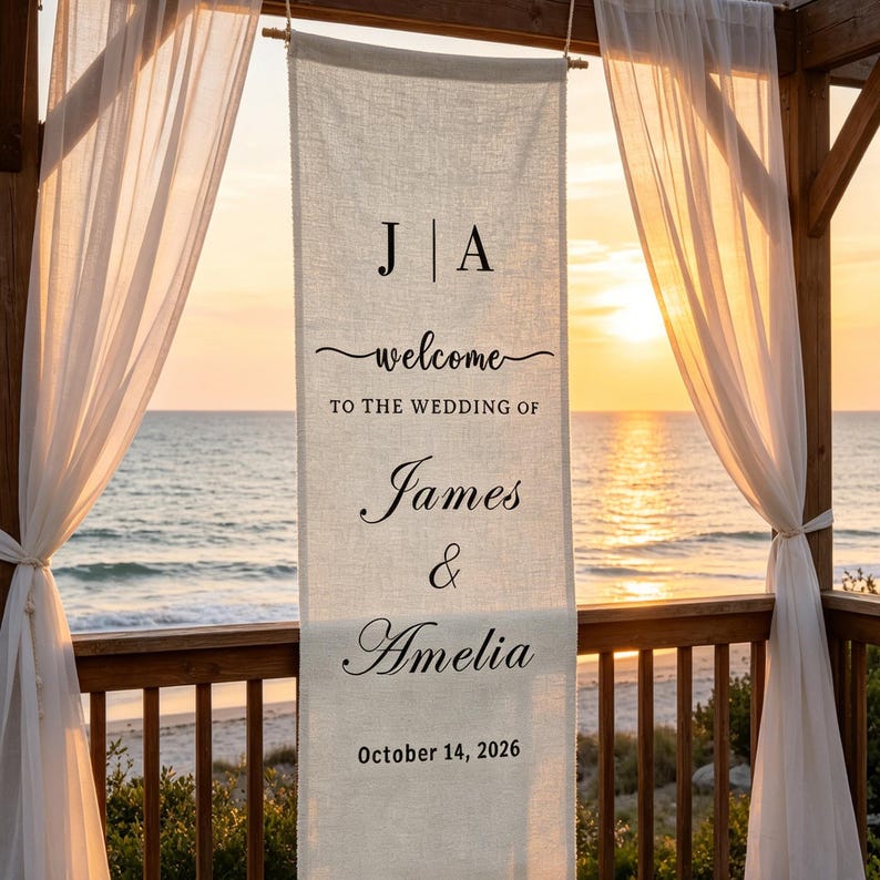 Custom Fabric Wedding Welcome Sign, Wedding Cotton Linen Tapestry ...