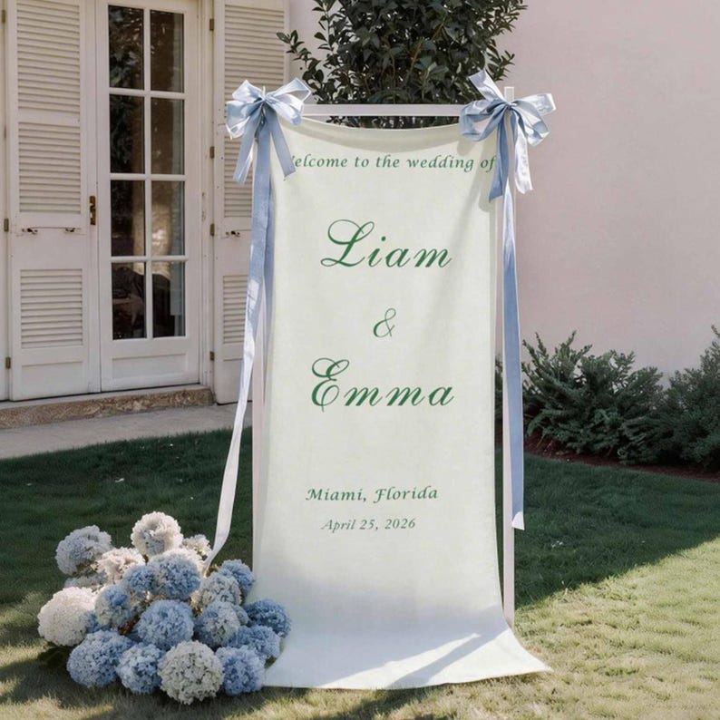 Custom Fabric Wedding Welcome Sign, Wedding Cotton Linen Tapestry ...