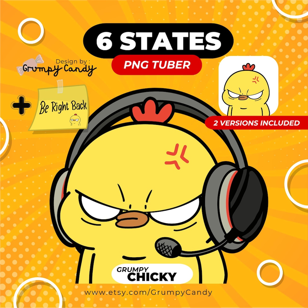 Grumpy Chicky PNGTuber Gamer, Avatar PNG engraçado, Expressão de 6 ...