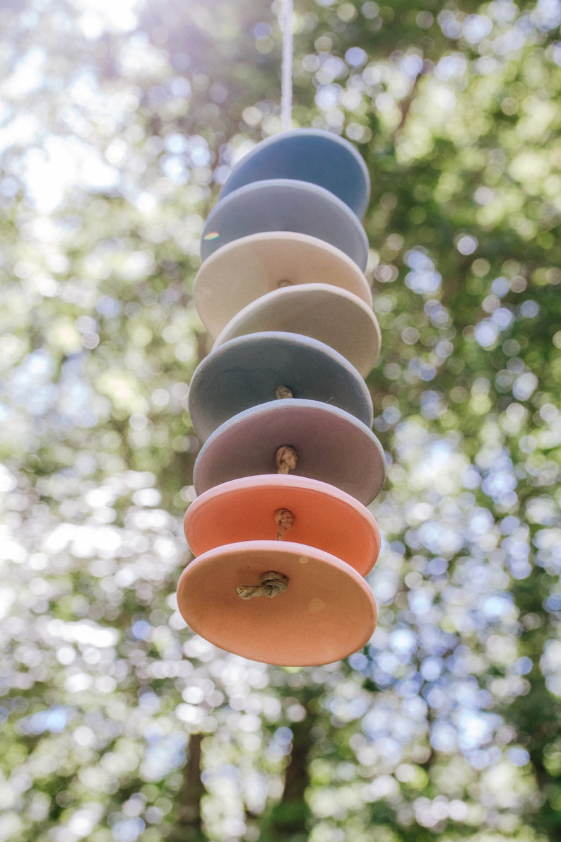 Ceramic Chimes in Blue / Ivory / Grey / Coral - Colorful Stoneware Wind ...