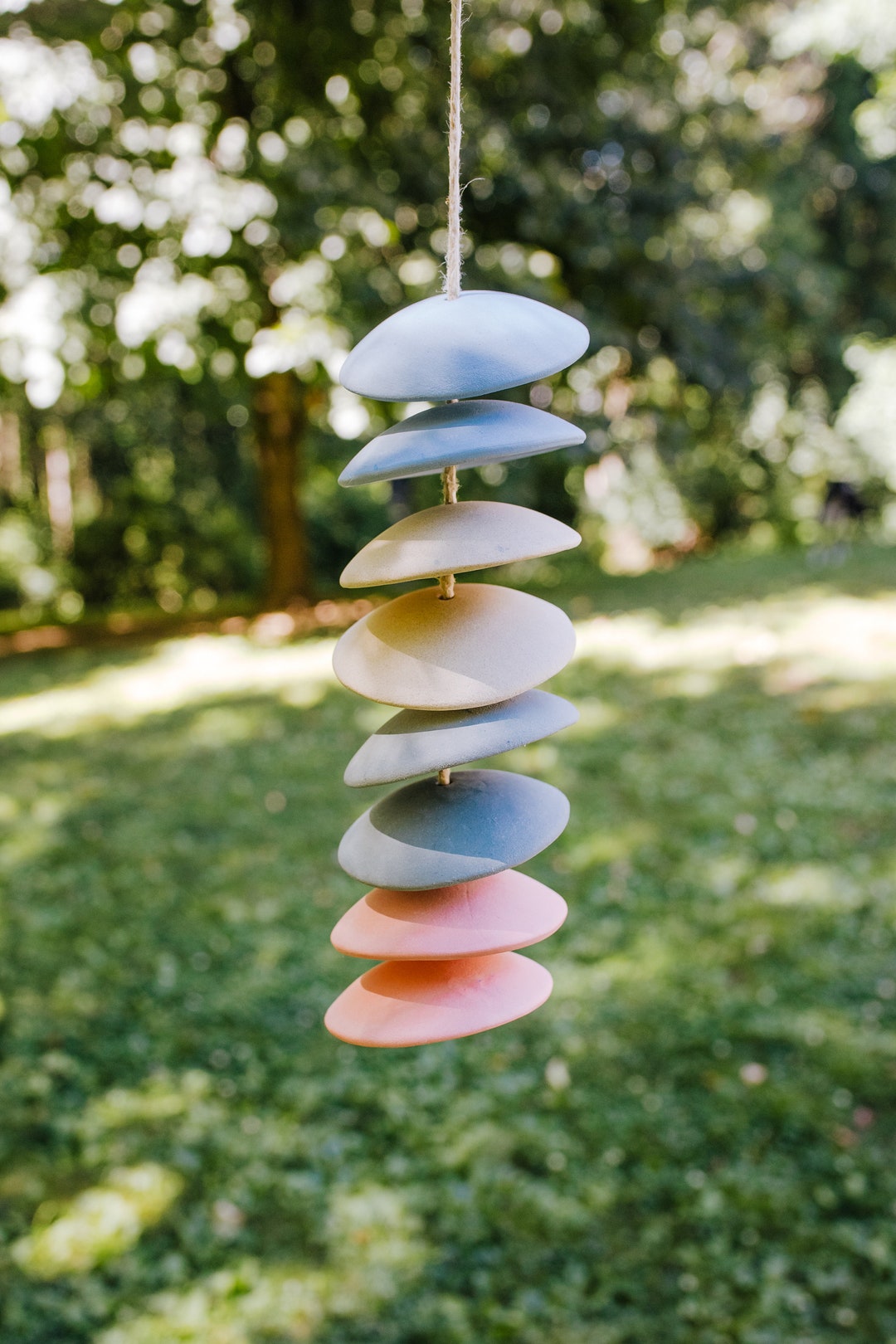 Ceramic Chimes in Blue / Ivory / Grey / Coral - Colorful Stoneware Wind ...