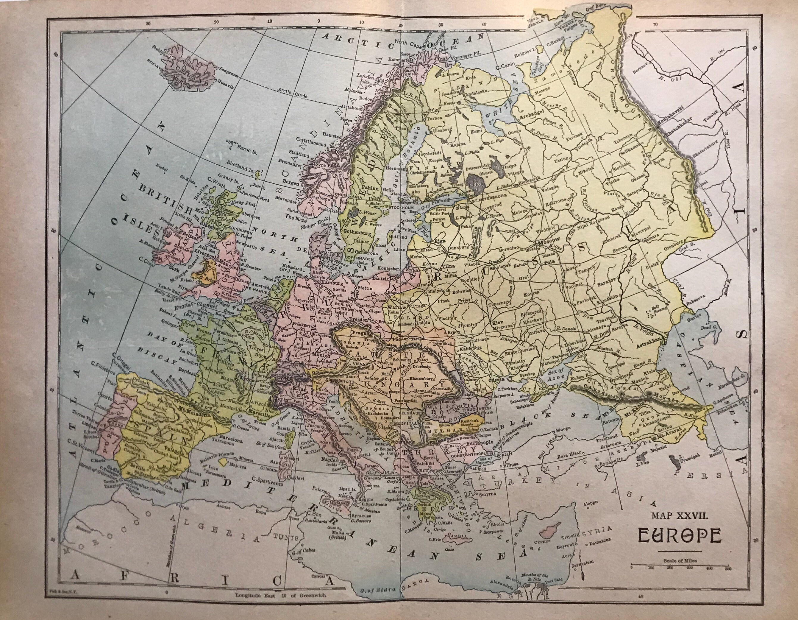Antique Map Europe circa 1890 | Etsy