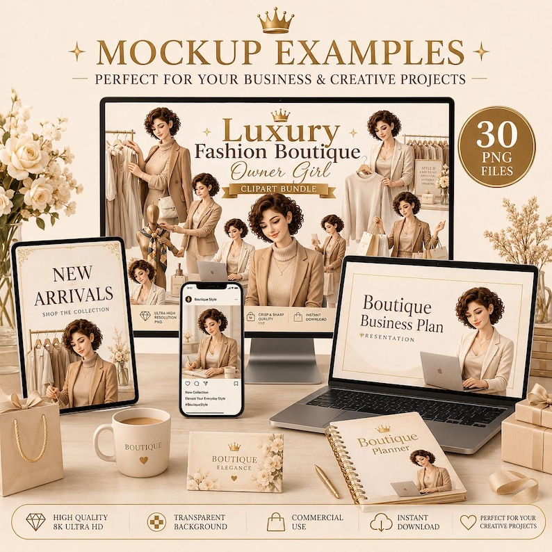 Luxury Fashion Boutique Owner Girl Clipart Bundle Fashion Business ...