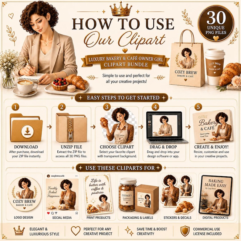 Bakery Owner Girl Clipart Bundle PNG Cafe Owner Clipart Coffee Shop ...