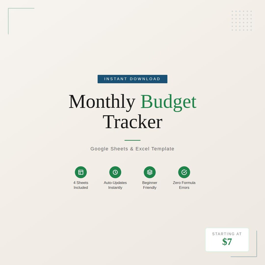 Monthly Budget Tracker Spreadsheet | Google Sheets & Excel | Personal ...