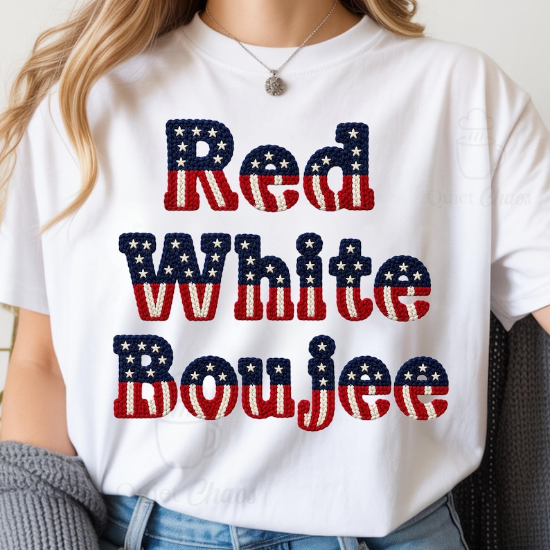 Red White Boujee PNG, Faux Chenille Patch Sublimation, Patriotic 3D ...