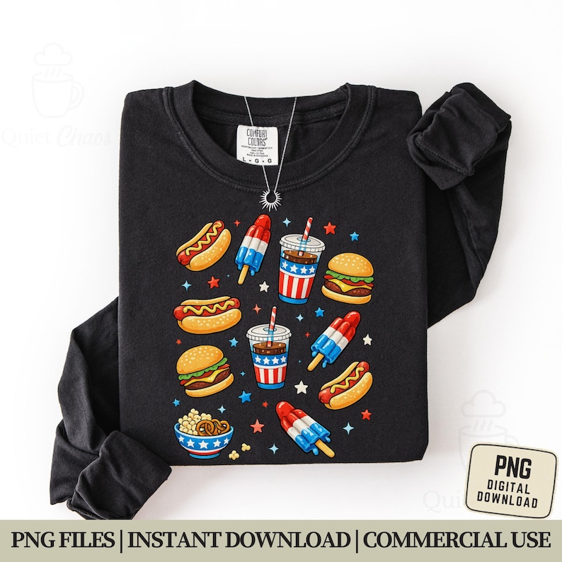 Patriotic Summer Snacks PNG, 4th of July BBQ Sublimation, Retro Foodie ...