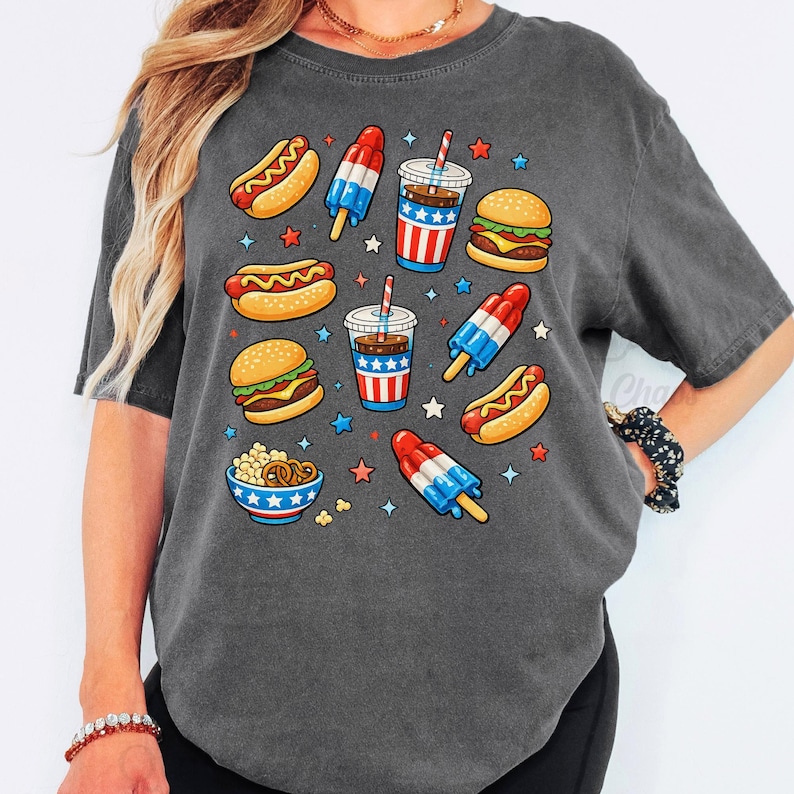 Patriotic Summer Snacks PNG, 4th of July BBQ Sublimation, Retro Foodie ...