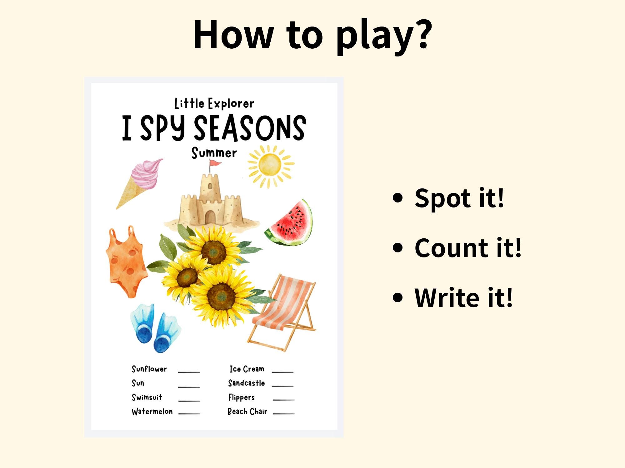 Little Explorer I Spy Seasons Summer | Printable I Spy Game for Kids ...