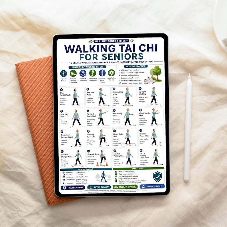 Walking Tai Chi for Seniors Chart | Balance & Fall Prevention Exercises ...