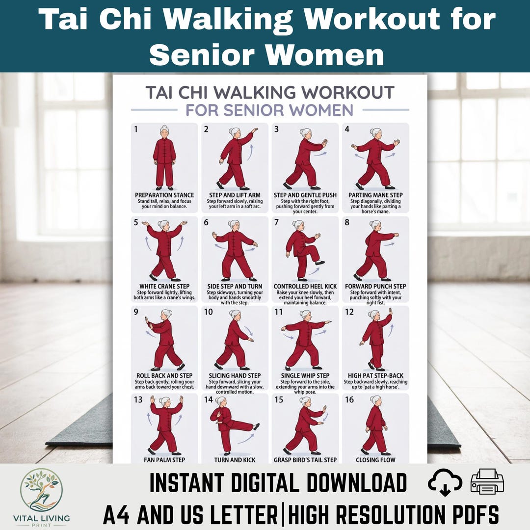 Tai Chi Walking Workout for Senior Women, Low Impact Exercise Printable ...
