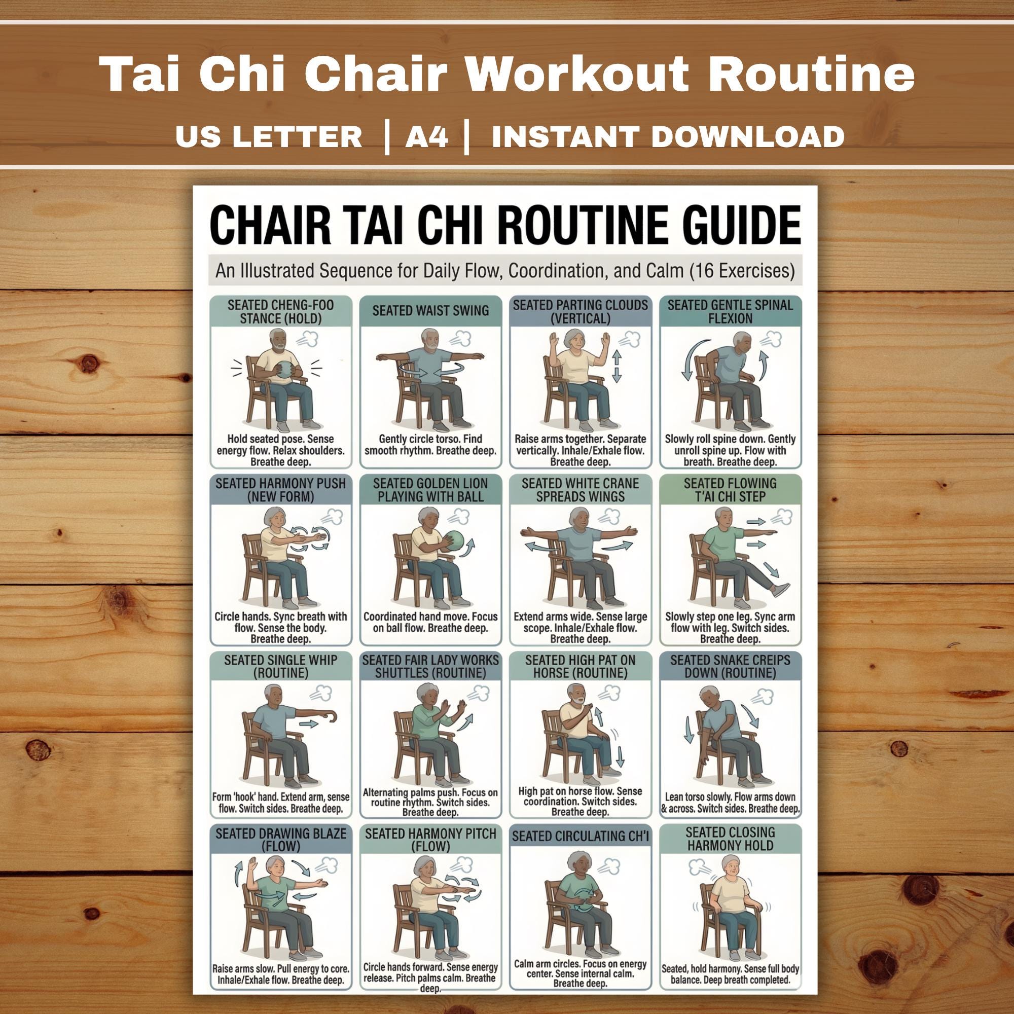 Printable Tai Chi Chair Workout Routine | Exercise Chart Plan PDF ...