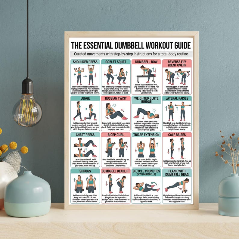 Dumbbell Workout Poster Bundle, 3 Piece Home Gym Wall Art Set, Full ...