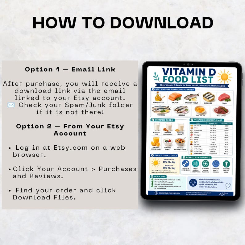 Vitamin D Food List Printable PDF, High Vitamin D Foods Chart, Bone ...