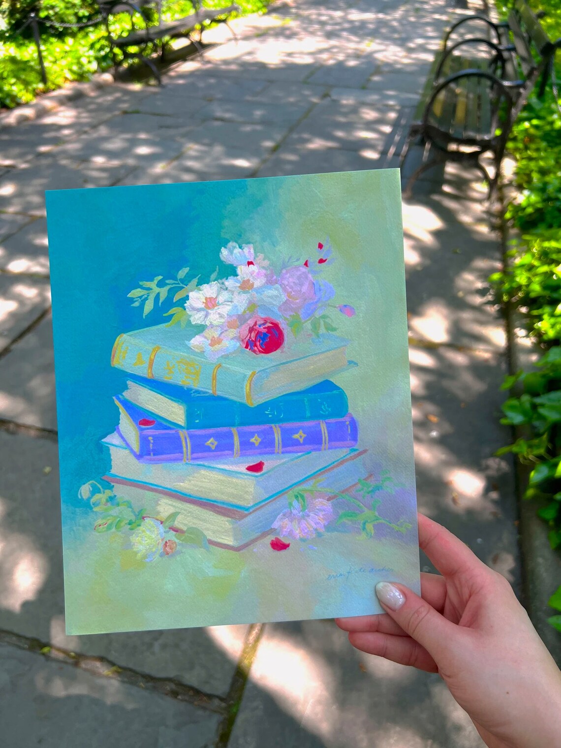 Her Storybooks - Romantic Stack of Books Art Print | Art for Bookworms ...