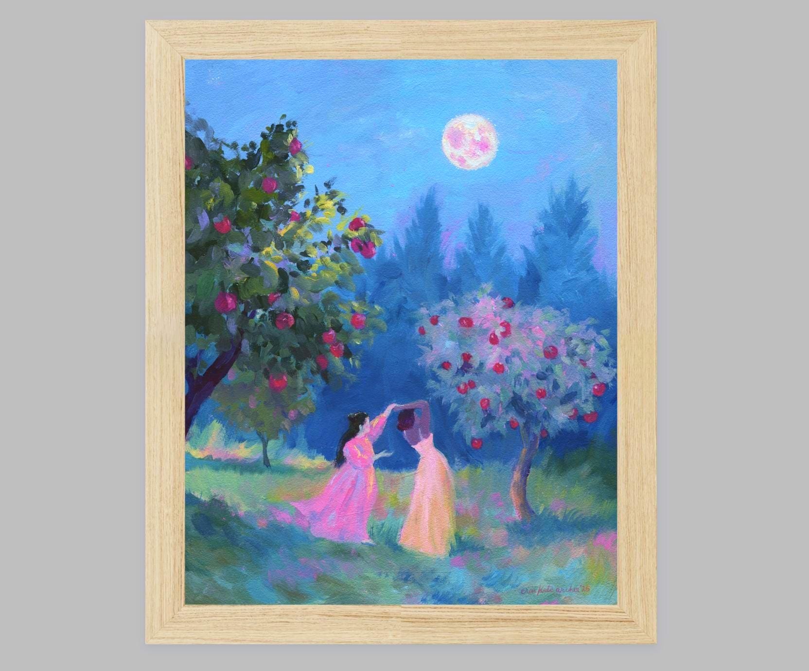 Harvest Moon - Art Print From Original Acrylic Painting, Two Women ...