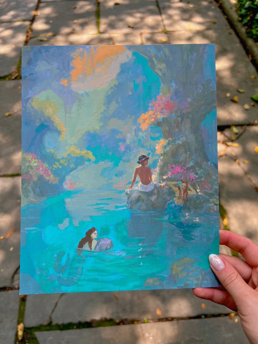 Three in the Mermaid Lagoon Art Print From Original Gouache Painting - Etsy