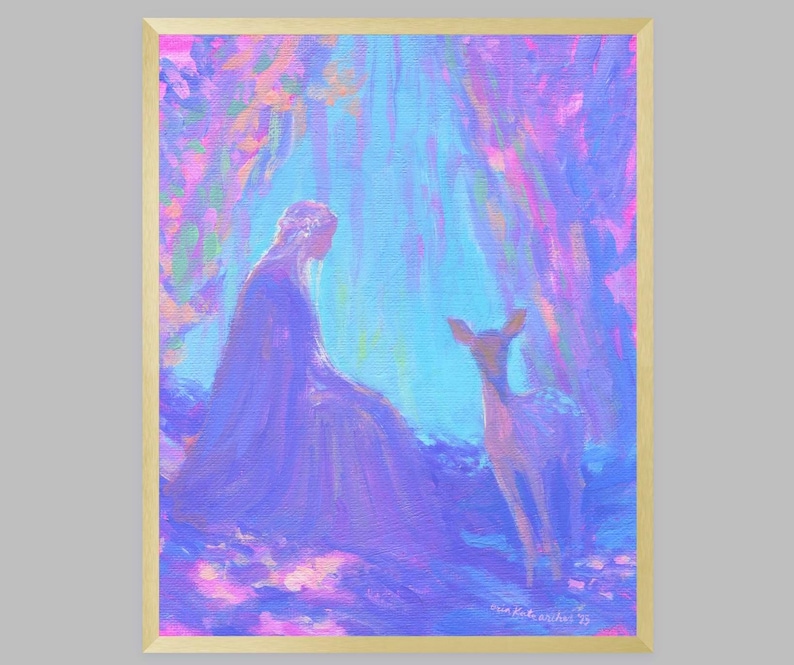Fantasy Art Print: "the Lady and the Fawn" From Original Acrylic ...