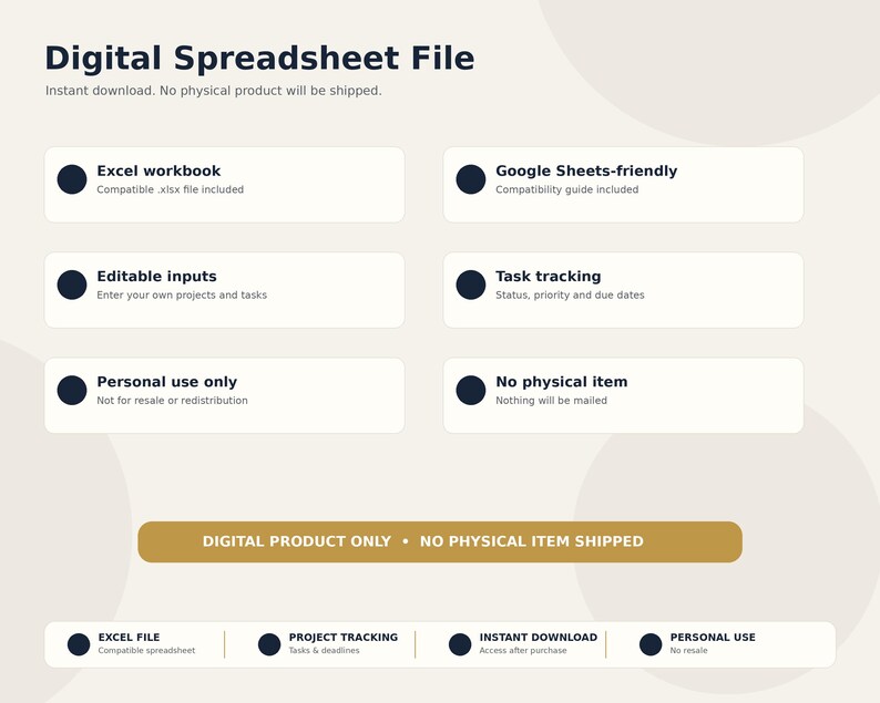 Project Tracker Spreadsheet, Task Management Excel Template (digital ...