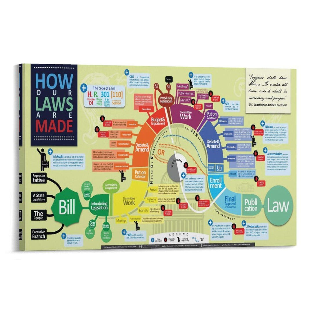 A Diagram of the US Lawmaking Process World Mapwall Art Living Room ...