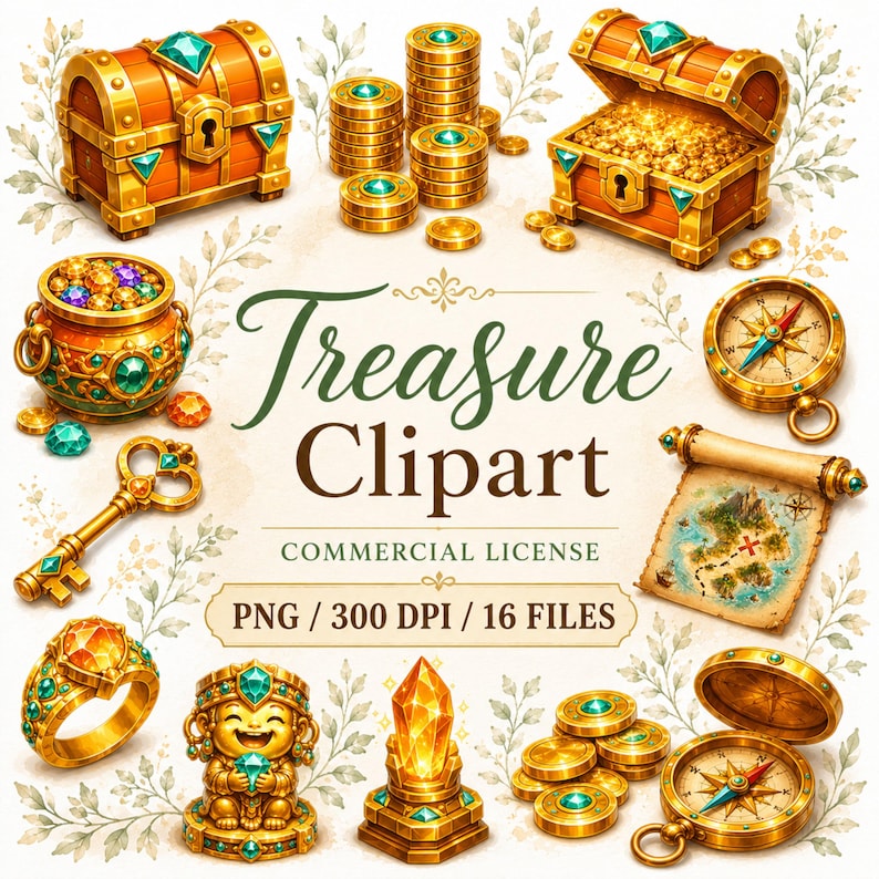 Fantasy Treasure Chest Clipart PNG Bundle, 16 Icons (digital Download ...