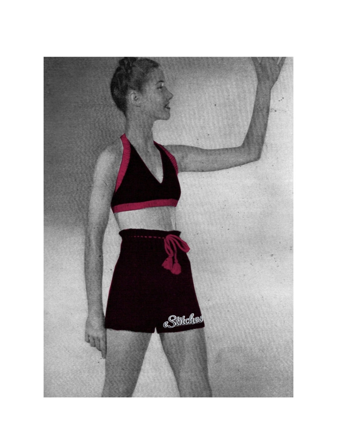 1940s Halter Neck Midriff Bikini Bra Top and High Waisted Shorts ...