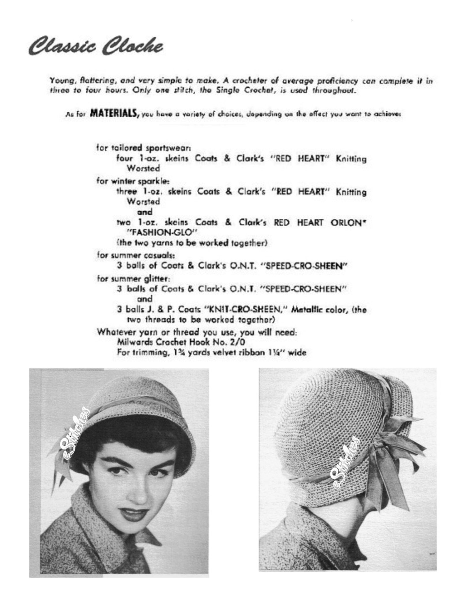 PDF Vintage Classic Cloche Hat With Brim Beginner - Crochet Pattern PDF ...