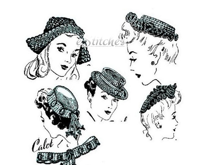 1940s Fascinators Hats Set of 7 Stylish Hats, Bag and Belt - 7 Crochet ...