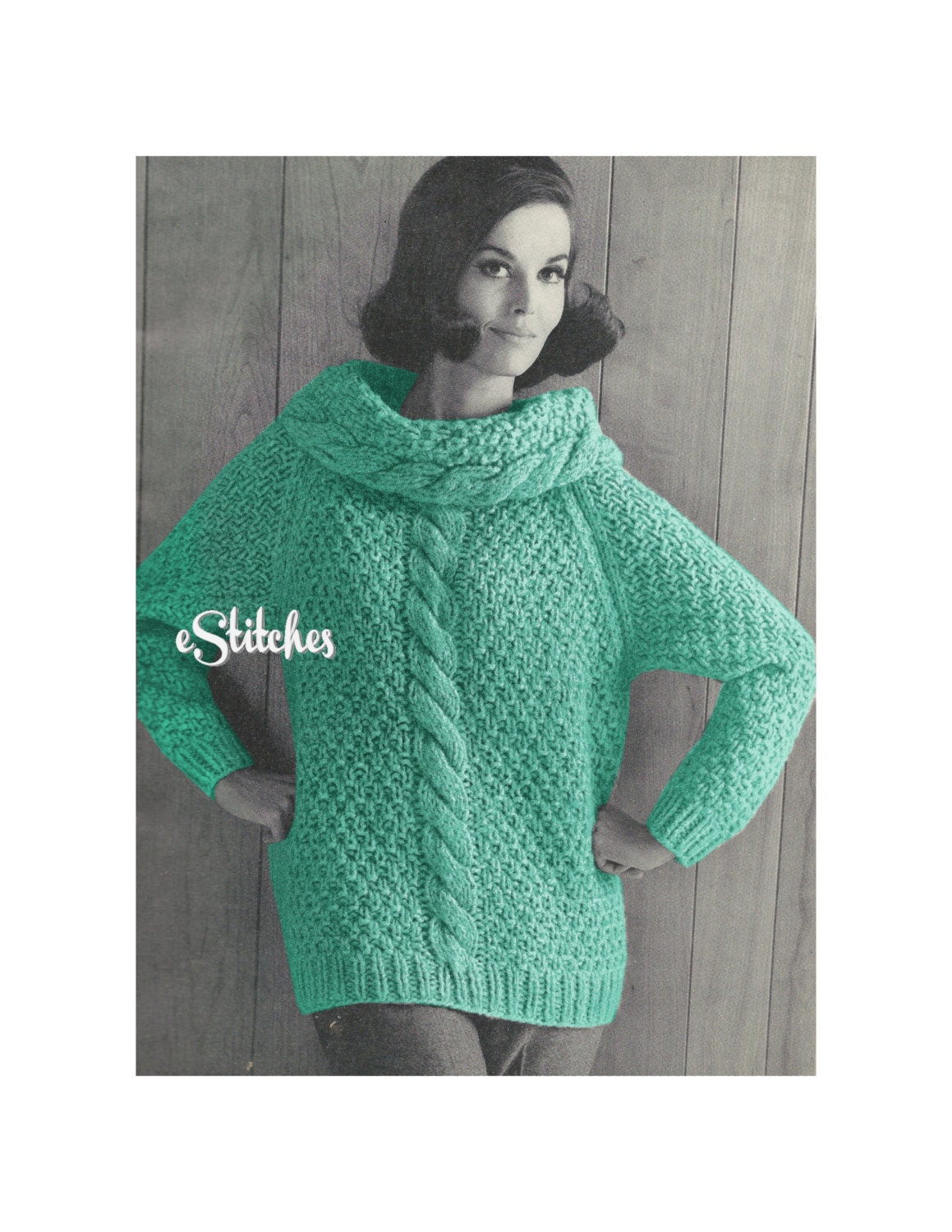 1960s Cable Knit Large Rolled-collar, Super-bulky Sweater - Knit ...