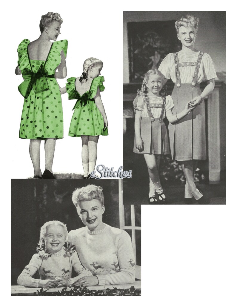1940s Mother and Daughter Matching Fashions, Pinafores, Aprons, Slacks ...