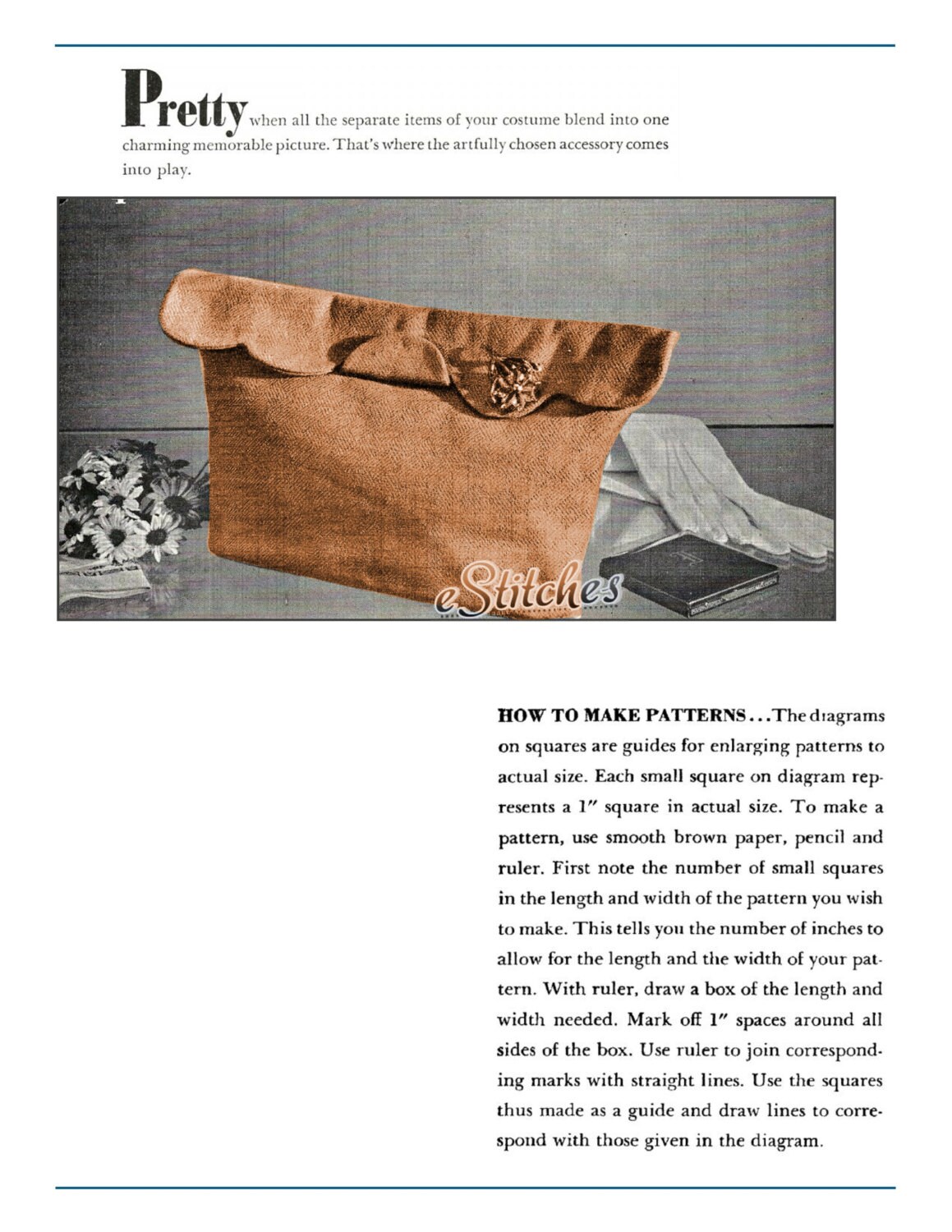 Vintage Bag Pattern, Scallop Edge Clutch Bag - Sewing PDF Pattern 1704 ...