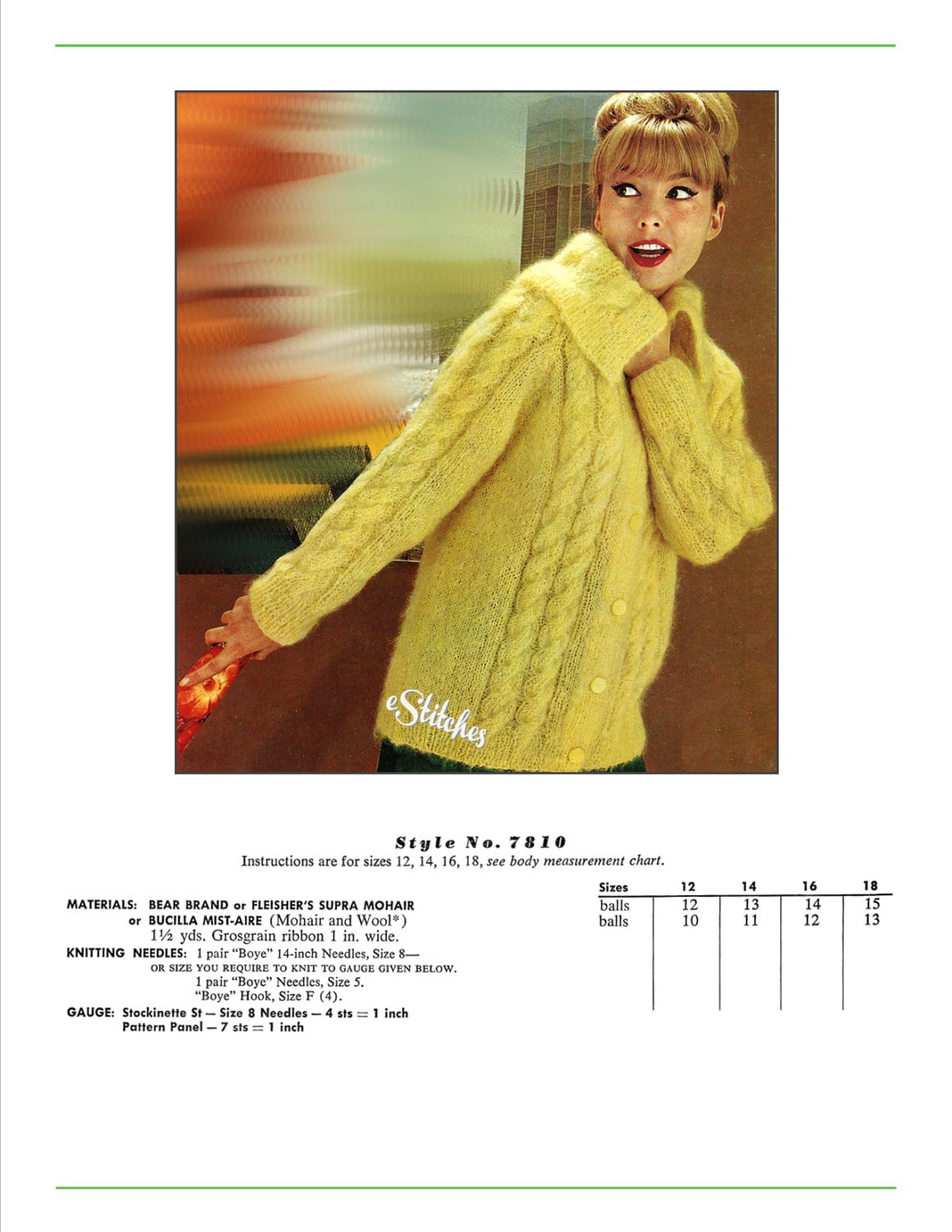 1960s Cable Knit Large Collar Bulky Cardigan Sweater - Knit Pattern PDF ...