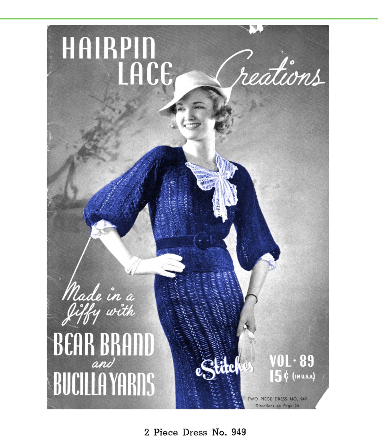 1930s 2 Piece Dress With Puffed Elbow Sleeves From Hairpin Lace ...
