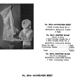 1930s Mandarin Beret Hat, Knot Scarf and Knit Scarf - 3 Knit and ...