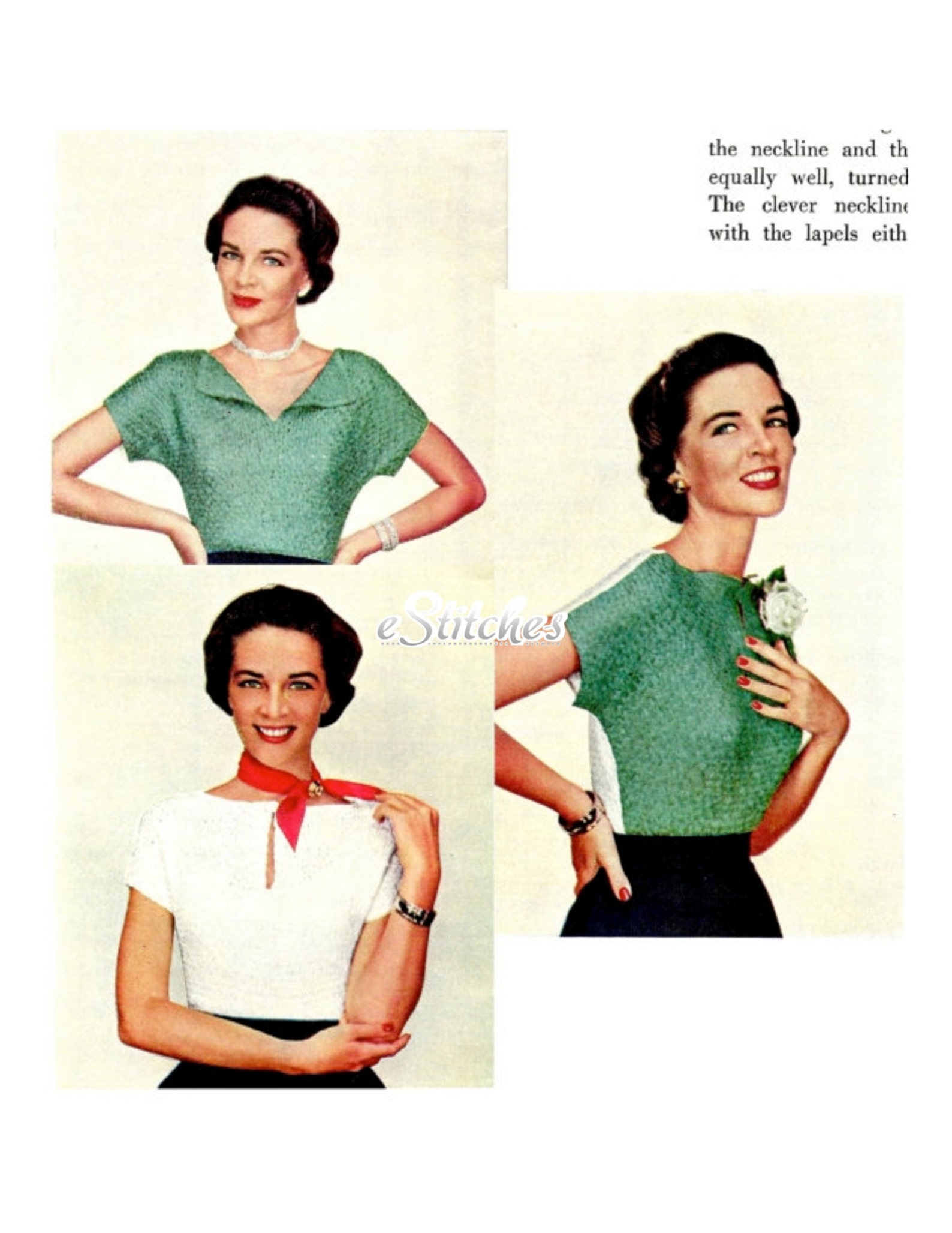 1950s Blouse Reversible Keyhole Neckline, Contrasting Colors - Knit PDF ...