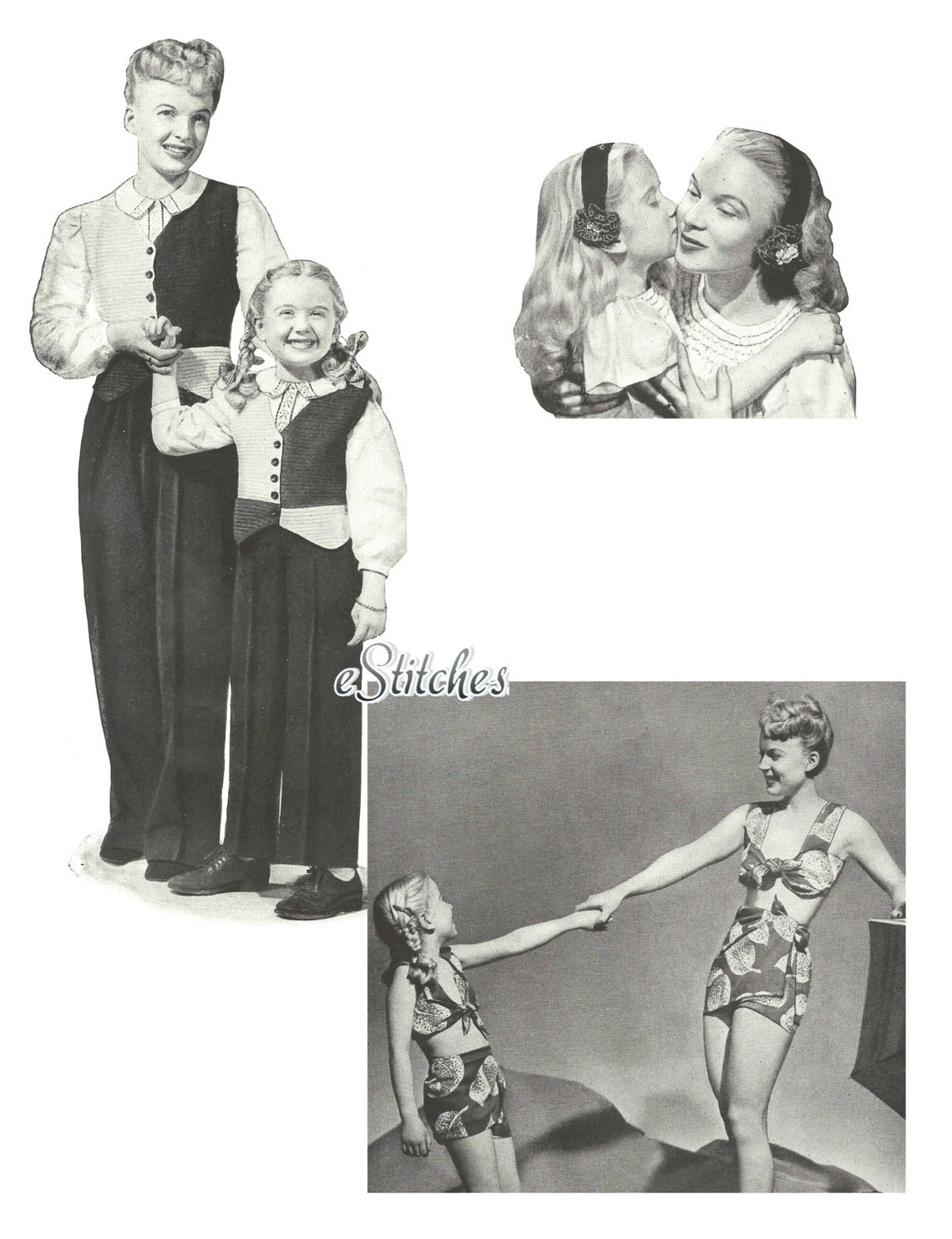 1940s Mother and Daughter Matching Fashions, Pinafores, Aprons, Slacks ...