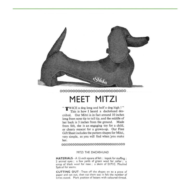 1950s Stuffed Dog Aka Mitzi the Dachshund - Sewing Pattern PDF 2496 - Etsy