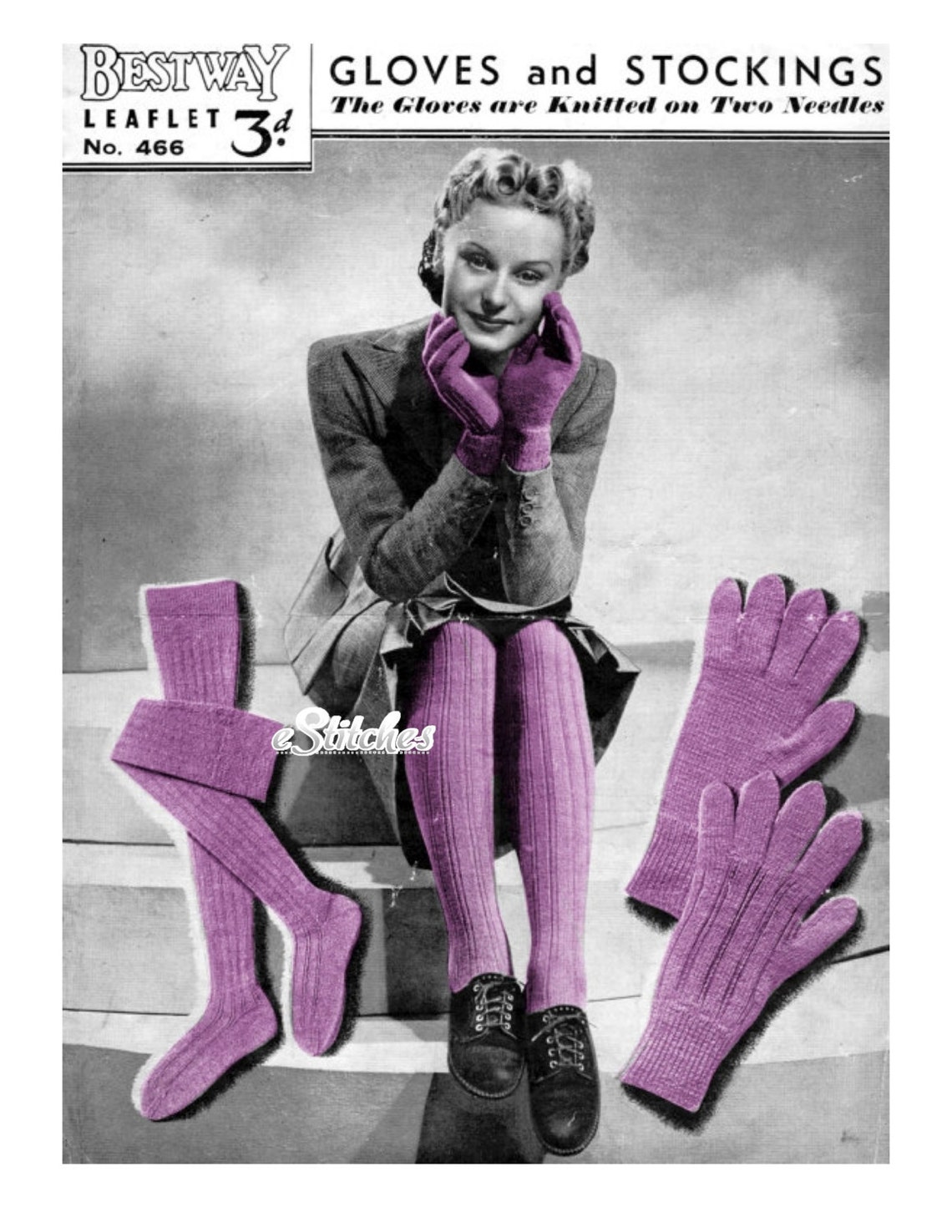 WWII Thigh High Stockings Ribbed With Matching Gloves - 3 Knit Patterns ...