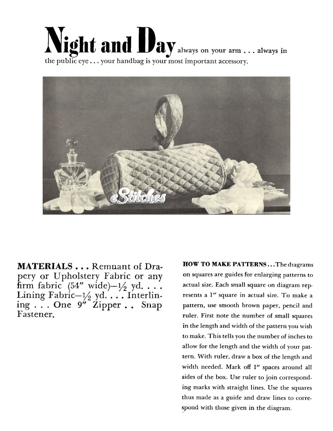 Vintage Bag, Single Handle, Day or Night - Sewing Pattern PDF 7465 - Etsy