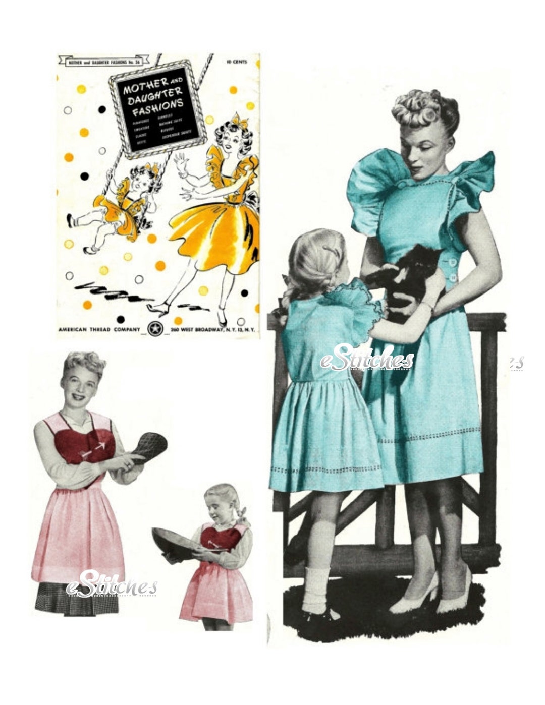 1940s Mother and Daughter Matching Fashions, Pinafores, Aprons, Slacks ...