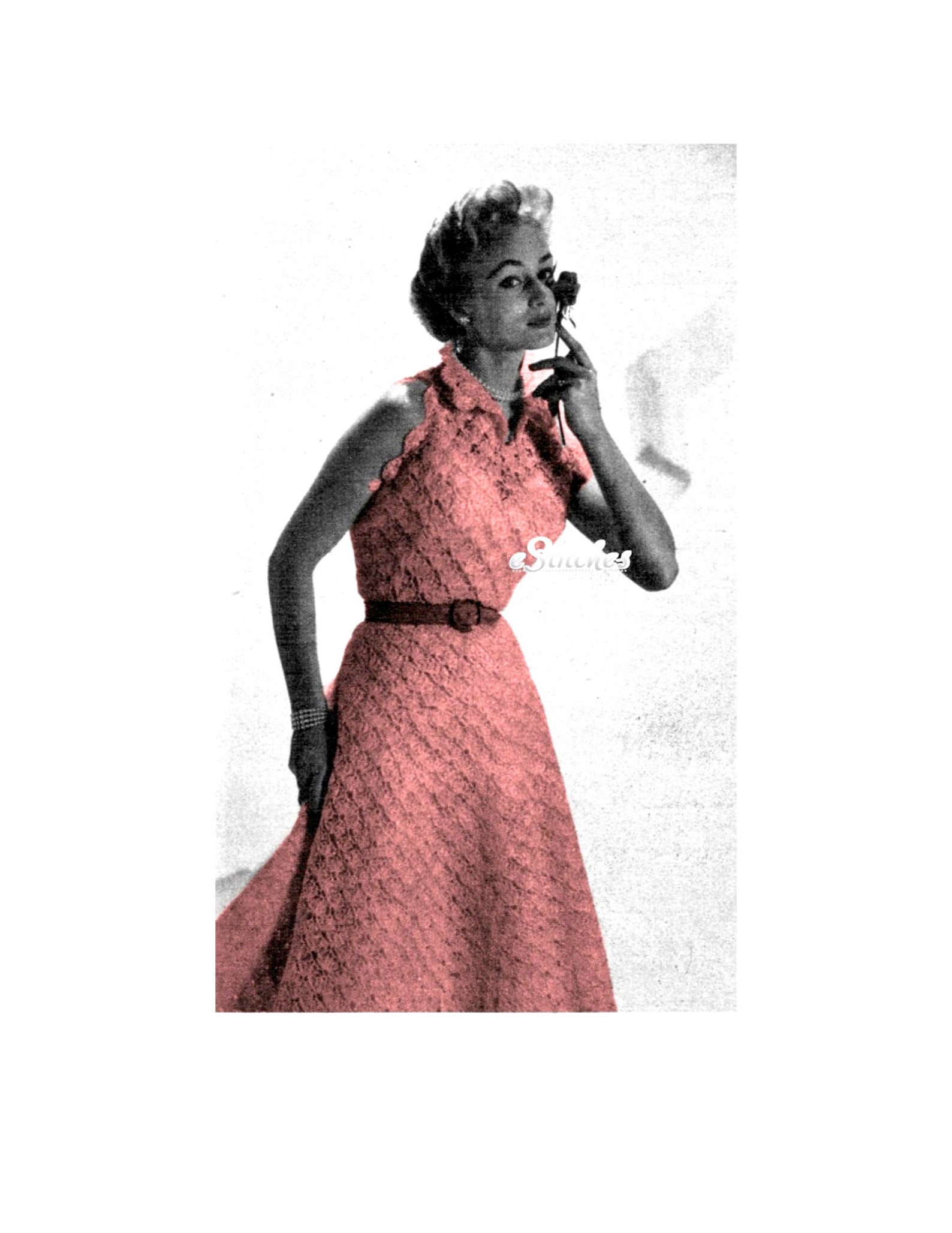 1950s Halter Dress With Scalloped Neckline, Armholes, Hemline and ...