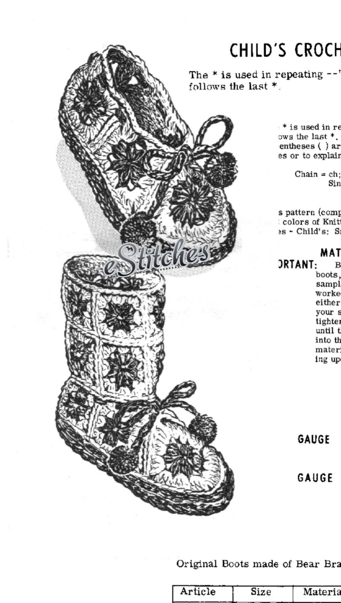 Childs Slippers Granny Square Boot, High and Low, Make Your Own Sole ...