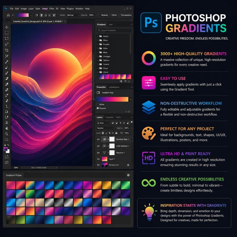3000+ Photoshop Gradients Bundle | Color Gradient Pack, Backgrounds ...