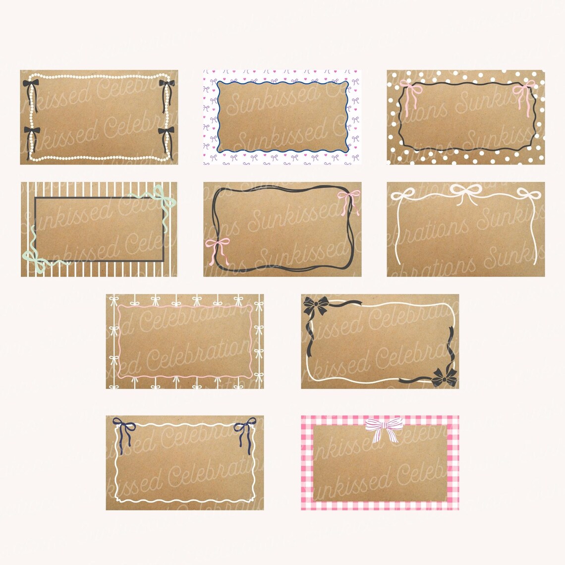 Editable Coquette Banner Templates, 10 Girly Bow Borders and Frames ...