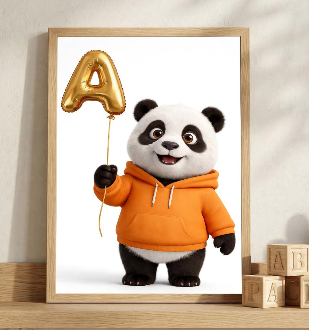 Panda Alphabet Wall Art Gold Balloon Letters A-Z Nursery Decor (digital ...