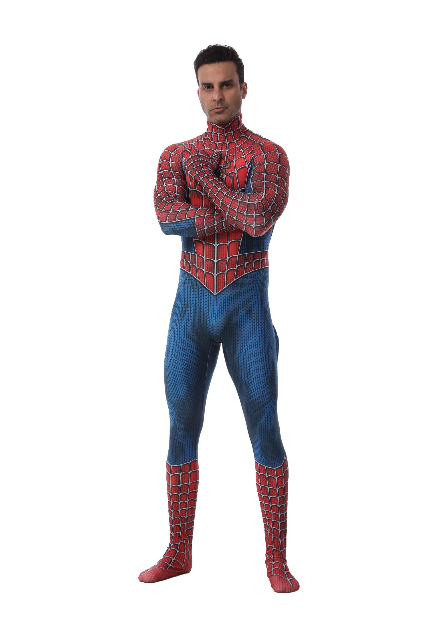 Men's Red Blue Web Pattern Bodysuit Cosplay Costume – Full Body Stretch ...